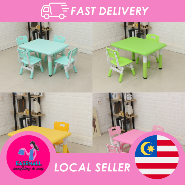 [ 1 Table + 2 Chair ] Kids Learning Table Adjustable Table Meja Belajar ...