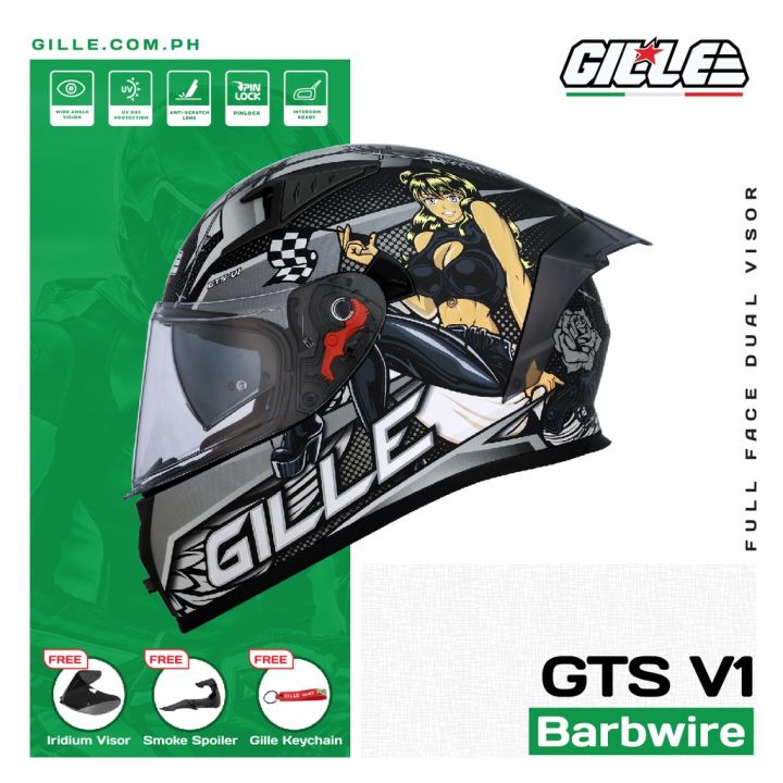 Gille 135 GTS SERIES V1 Barbwire Full Face Dual Visor Motorcycle Helmet ...