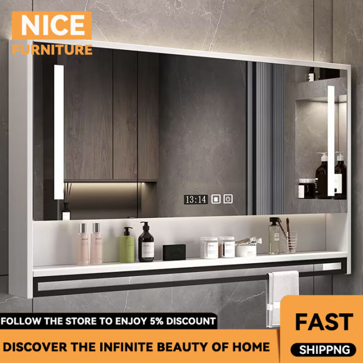 Smart Mirror Cabinet Bathroom Wall -mounted Intelligent Led Light Anti ...