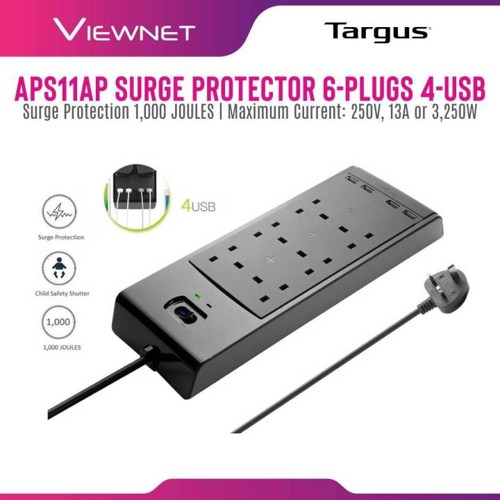 TARGUS Surge Protector Extension Socket 6-PLUGS With 4-USB 2M (APS11AP ...