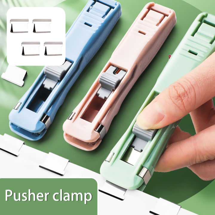 Push Stapler Binder Clip Desktop Paper Clamp Stainless Steel Refill ...