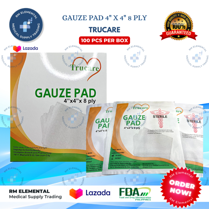 TRUCARE GAUZE PAD 4 x 4 x 8 PLY STERILE (100 pcs) - 1 BOX | Lazada PH