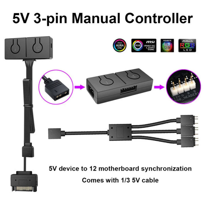 RGB Convertor 3pin To 4pin ARGB Light Fan Converter with 3-Way Splitter ...