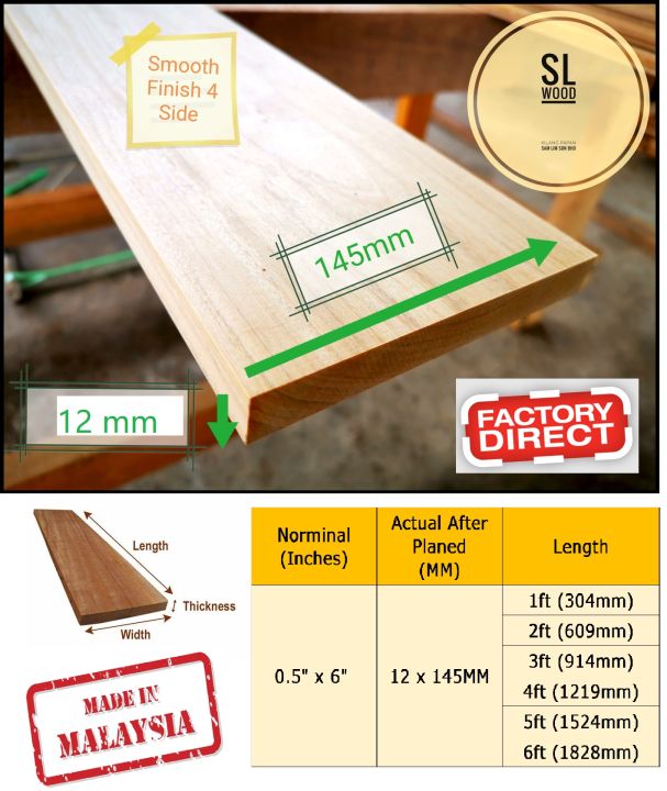 Chengal Solid Wood Timber Smooth Finish 12(T)mm × 145(W)mm = 1,2,3,4,5 ...