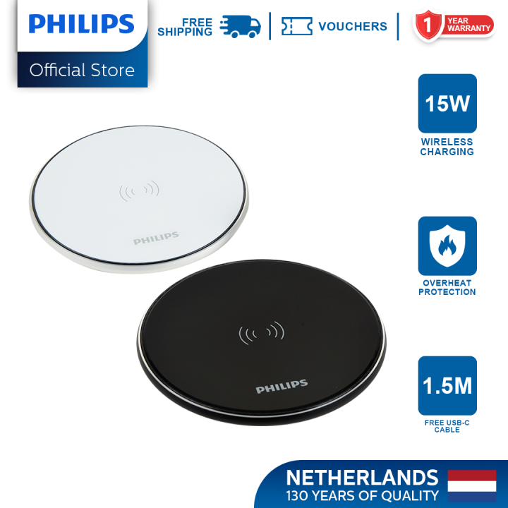 Philips 15W Fast Charging Wireless Charger Disc with 1.5M USB-C Cable ...