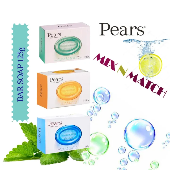 Pears Pure Gentle Bar Soap Mint Extracts l Lemon Flower Extracts l ...