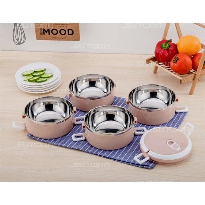 LUNCH BOX SET RANTANG SUSUN 3 STAINLESS STEEL ROUND BULAT TEMPAT MAKAN ...