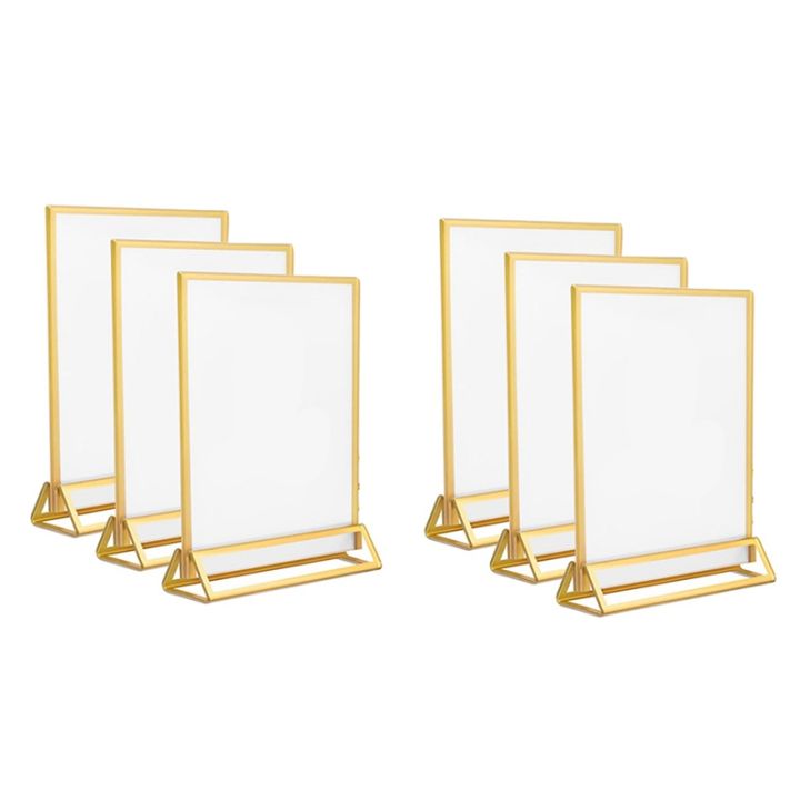 6Pack Sign Holder 5X7 Inch Clear Acrylic with Gold Borders and Vertical ...