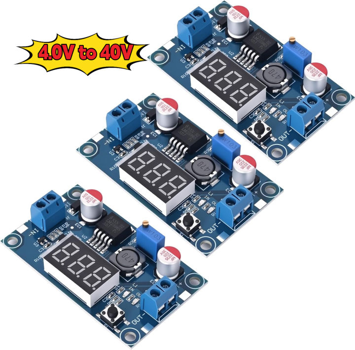 LM2596 DC-DC Adjustable Buck Converter Module, 4-40V to 1.25-37V, with LED Voltmeter Display ...