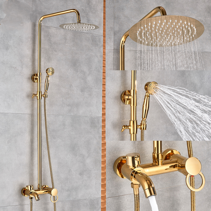 Gold Polish Bathroom Rain Shower Faucet Bath Shower Mixer Tap 8" Rainfall Head Shower Set System ...