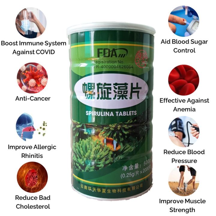 Spirulina Tablets (2000 Tablets) (1 Can) FDA Approved | Lazada PH