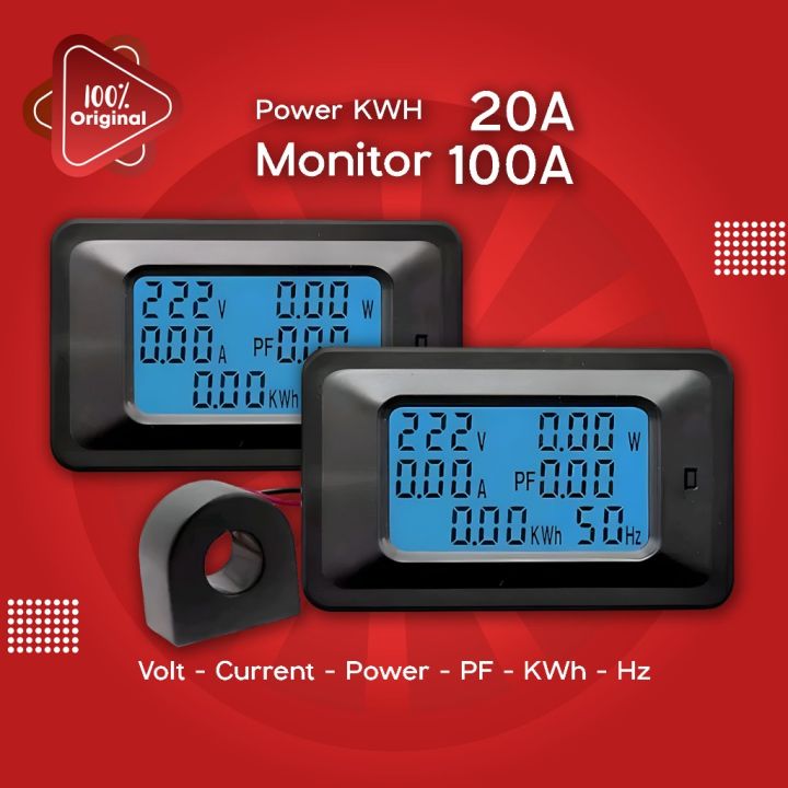 Power Monitor Daya Digital 20A 100A AC 110 220V Watt Volt Ampere Meter ...