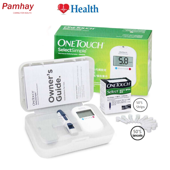 Glucometer Set : One Touch Select Simple Blood Glucose Monitor + 50s ...