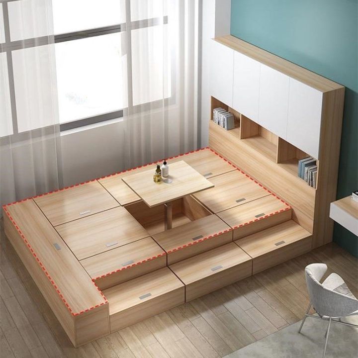 【Shishi】【Spot】Tatami Bed WardrobeNordic Bed with Mattress Bedroom ...