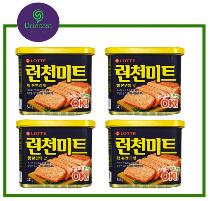 LOTTE PREMIUM LUNCHEON MEAT 340G X4 (4 Pieces) Korean Luncheon Meat Korean Product Korean SPAM ...