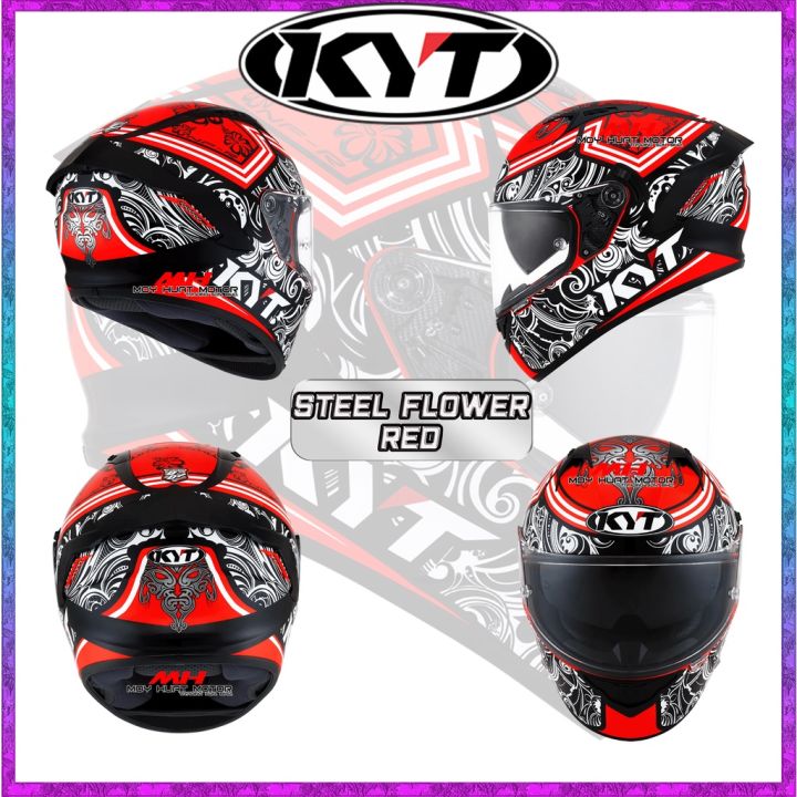 KYT NF-R STEEL FLOWER RED FULL FACE HELMET / KYT NFR NF-R ORIGINAL HELMET KYT FULLFACE HELMET ...