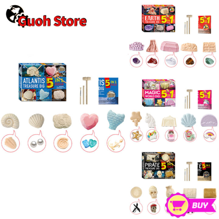 Fossils Dig Kit With Tools 5 In 1 Science Magic Treasure Digging Set ...