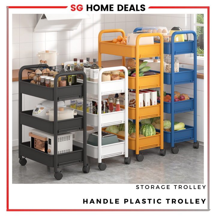 3/4 Tier Plastic Trolley Cart Handle, Plastic Trolley Storage Racks ...
