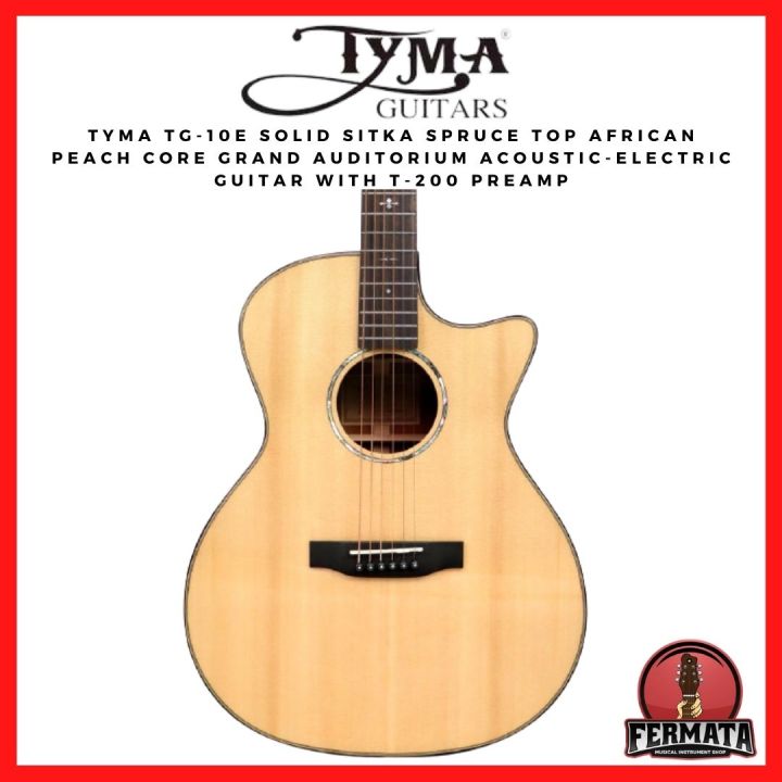 Tyma TG-10E Solid Sitka Spruce Top African Peach Core Grand Auditorium Acoustic-Electric Guitar ...