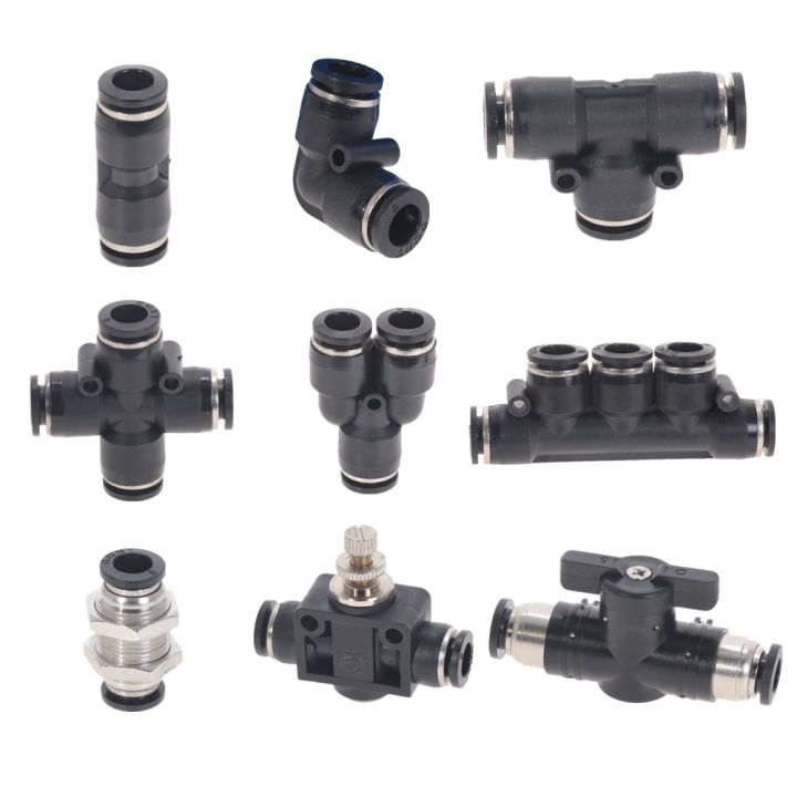 Pneumatic Fitting Black Tube Connector Fittings Air Quick Water Pipe ...