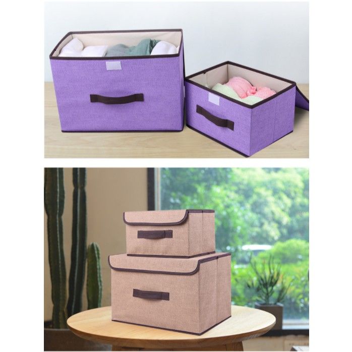 Storage Box With Cover Fabric Linen Cloth Collapsible Storage Box Bin ...
