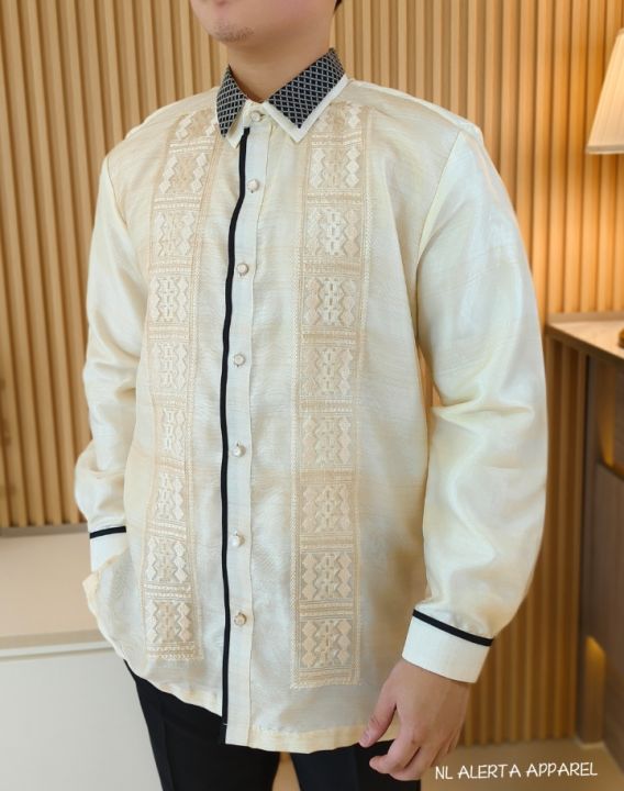 MODERN BARONG TAGALOG FULL BUTTON DOUBLE COLLAR FOR MEN | Lazada PH