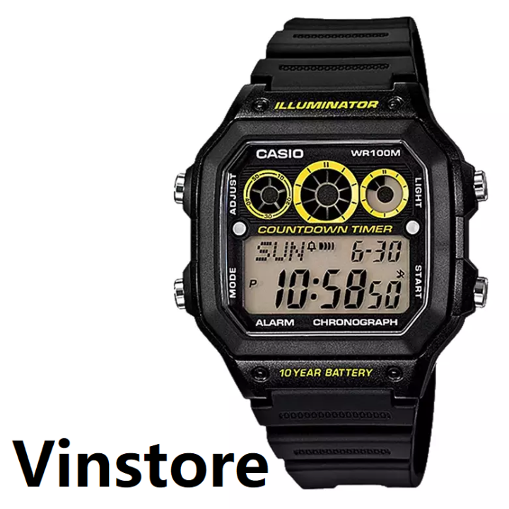 [Vinstore] Casio AE-1300 World Time Black Resin Strap Digital Men Teen ...