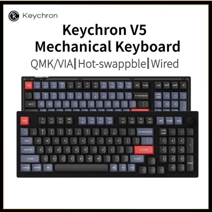 Keychron V5 Wired Custom Mechanical Keyboard Knob Version, 96% Layout QMK/VIA Programmable with ...