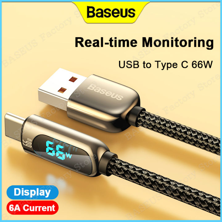 Baseus 66W Type-C Cable Digital Display 6A High Current Safe Fast Charging Data USB C Cable Real ...