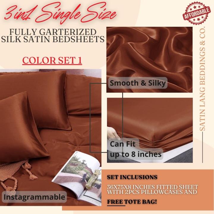 3in1 Silk Satin Single Size Bedsheet ( Fully Garterized ) - Color Set 1 ...