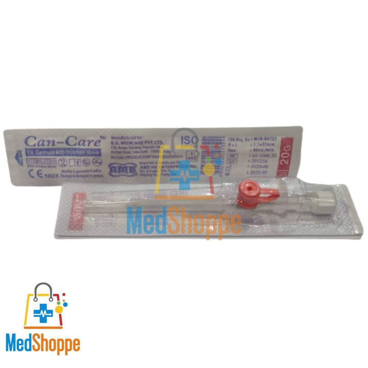 IV Cannula with Injection Valve Gauge 20 Can-Care (Sold by per piece ...