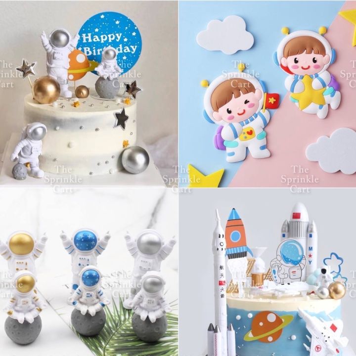 Astronaut Figurine Aviation Rocket Cupcake Cake Topper for Outer Space Planet Theme Birthday ...