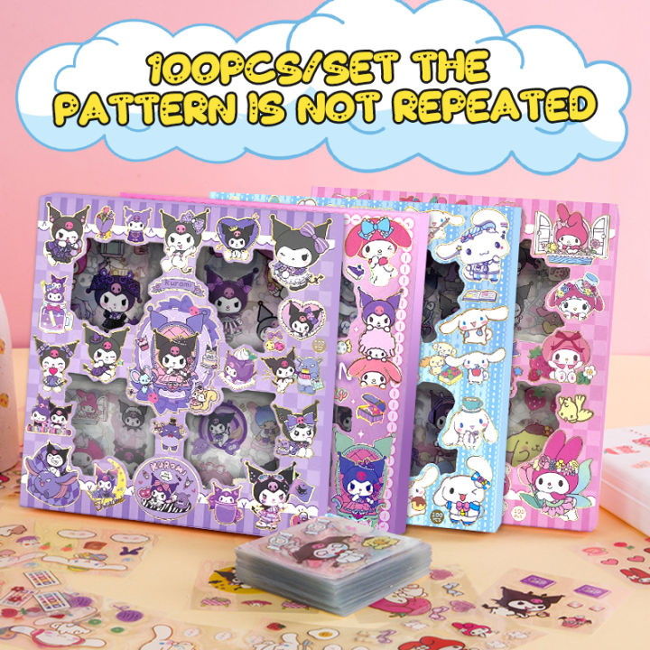 Sanrio Kuromi Sticker 100pcs Cute Set DIY Gift Box Cinnamoroll Melody ...