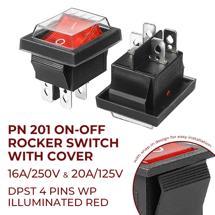 Rocker Switch DPST 4 Pins 2 Position ON Off Boat Toggle Switch Red LED ...