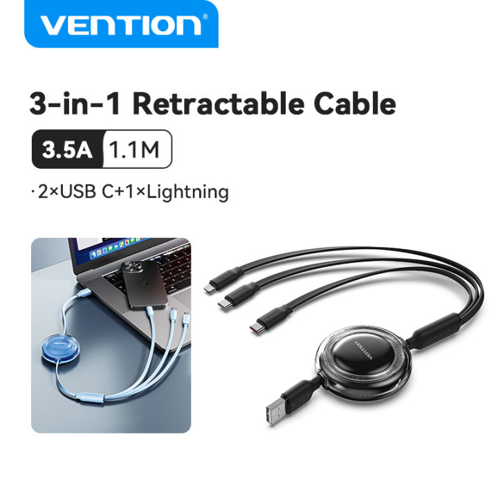 Vention PD 100W 4 Colors 1.1M Retractable Charging 3.5A Type C Data ...