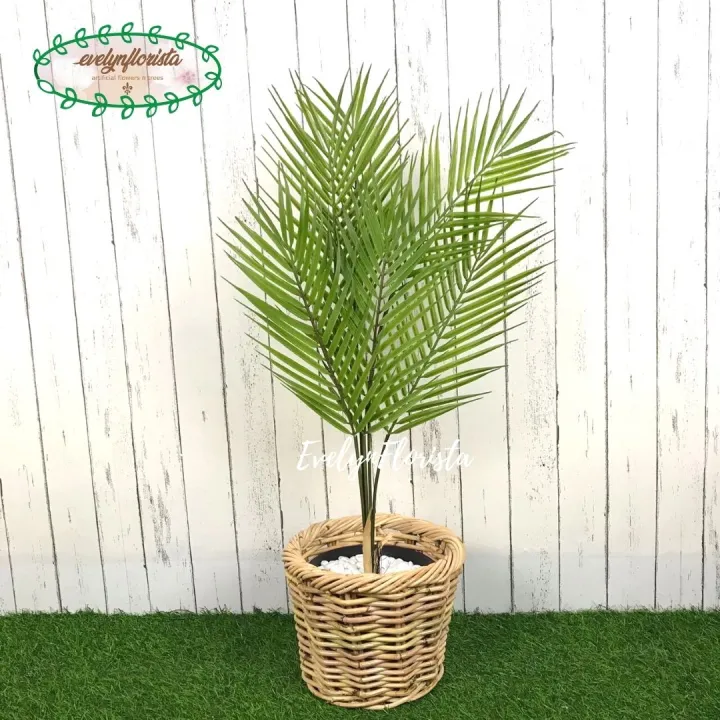 Pohon Daun Palem Lancip X7 Latex Artificial Cover Pot Keranjang Rotan ...
