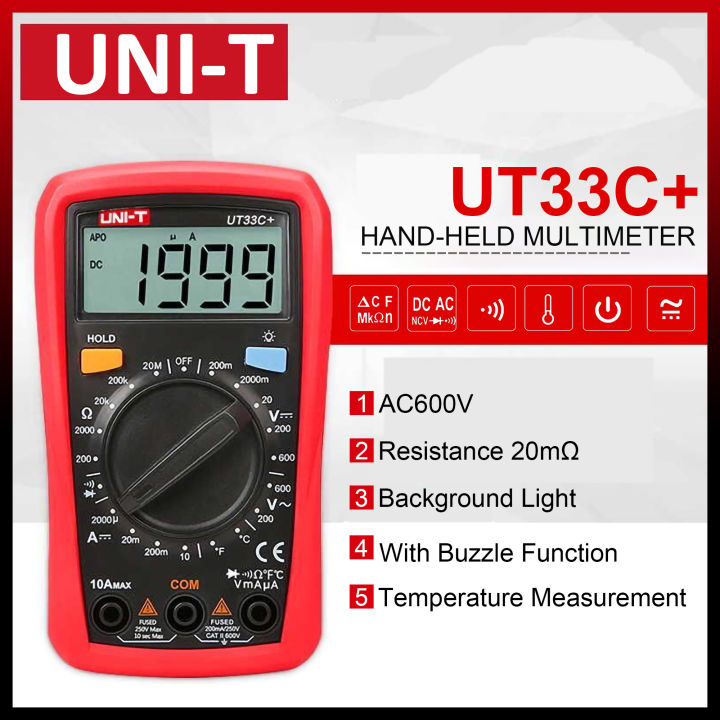 UNI-T UT33C+ Digital Multimeter Palm Size for DC/AC Voltage Current ...