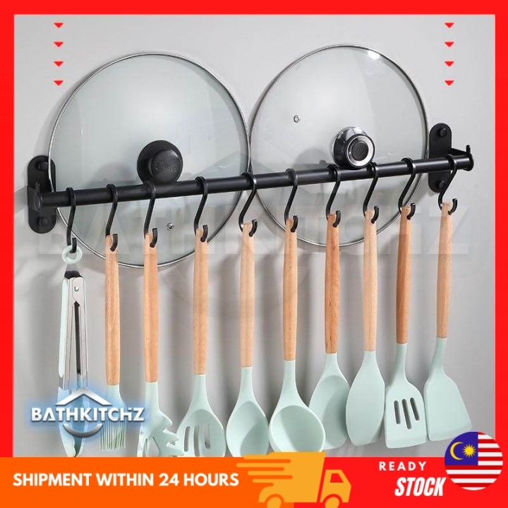 BATHKITCHZ Matte Black 4/10/12 Kitchen Hanging Rack with Hook Wall ...