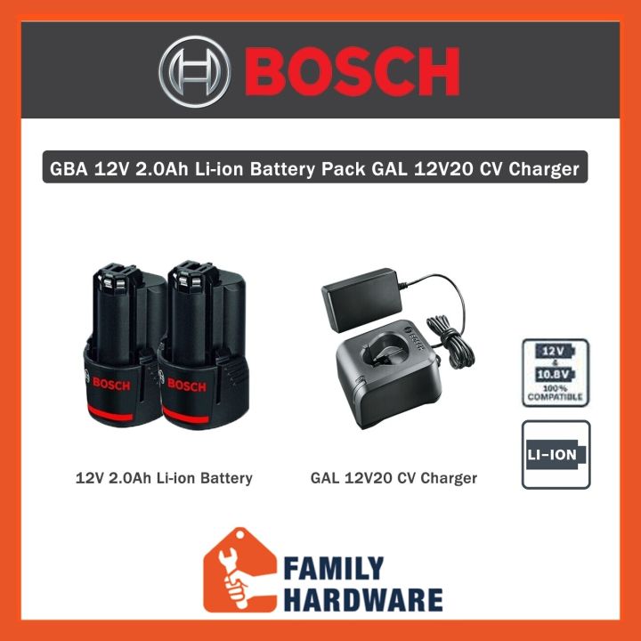 BOSCH GBA 12V 2.0Ah Li-ion Battery Pack GAL 12V-20 Charger Starter Kit ...
