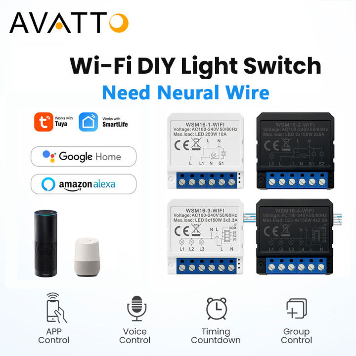 AVATTO Wifi Smart Light Switch Module,Neutral line required Tuya App ...