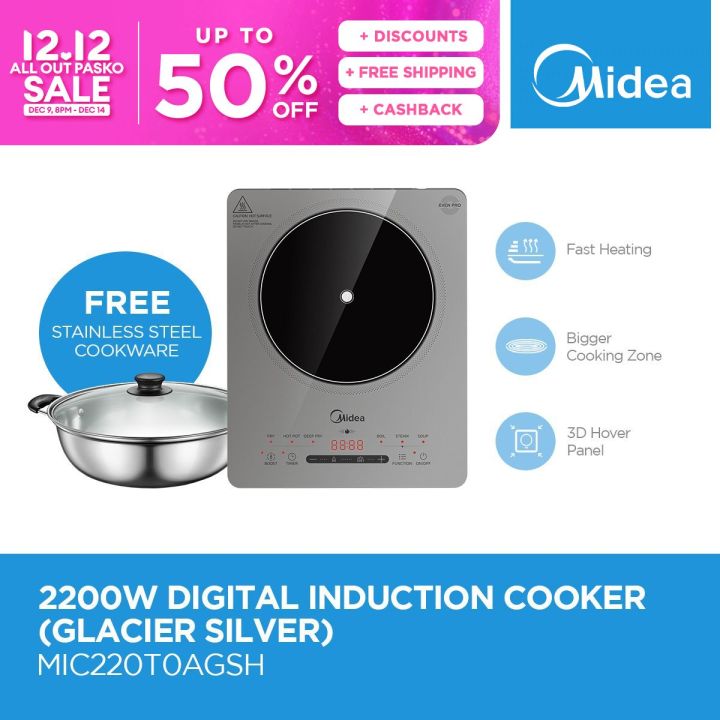 Midea Digital Induction Cooker 2200W Blue/Silver Fast Heating with Free ...