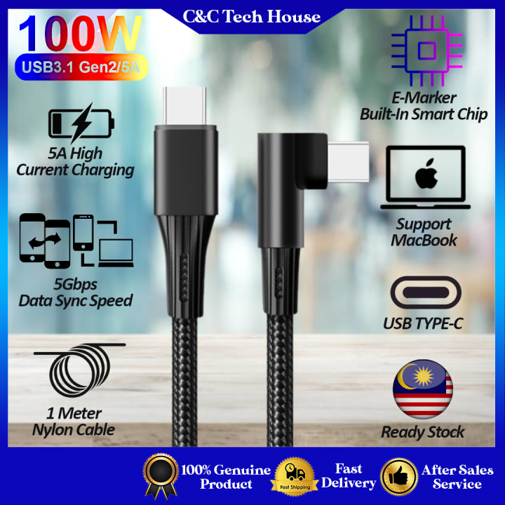 Trending USB3.1 GEN2 100W PD 90 Degree Fast Charging Type-C to Type-C Cable 20V 5A | Lazada