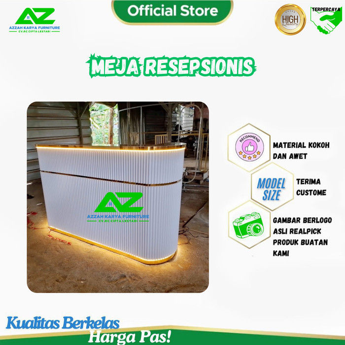 Meja Resepsionis List Gold Chrome Pakai Lampu Finishing HPL Motif ...