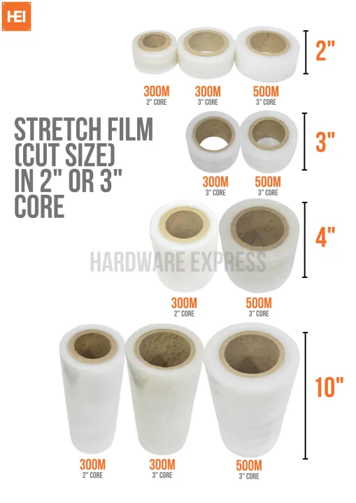 Stretch Film / Cling Wrap Cut Size W/ 3 inch core (2" / 3" / 4" / 10 ...