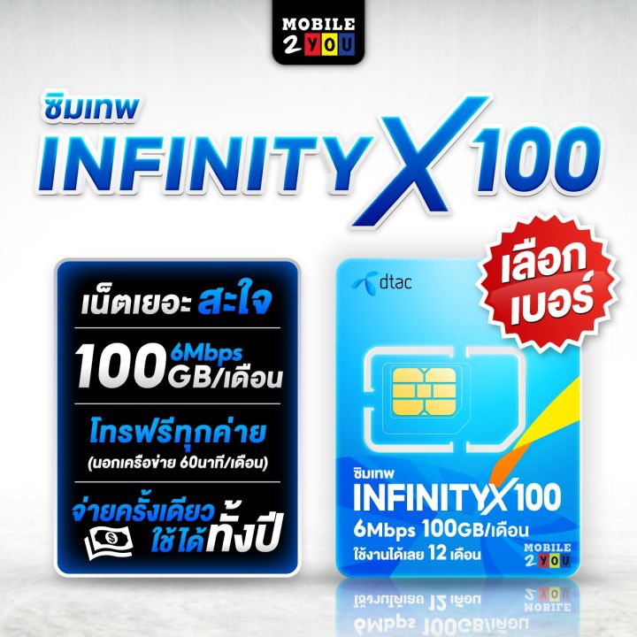 เลือกเบอร์ได้ ชุด 1 ซิมเทพ ซิมเน็ตรายปี ซิมเน็ตไม่อั้น ซิมดีแทค รายปี Dtac INFINITY 100GB โทรฟรี ...