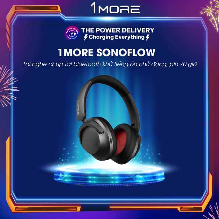 Tai nghe chụp tai không dây bluetooth khử tiếng ồn chủ động 1MORE SonoFlow, có LDAC, pin 70 giờ ...