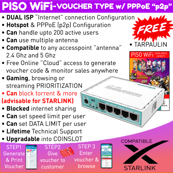 Piso Wifi VOUCHER TYPE DUAL ISP P2P PPPoE and HOTSPOT SAME INTERFACE ...