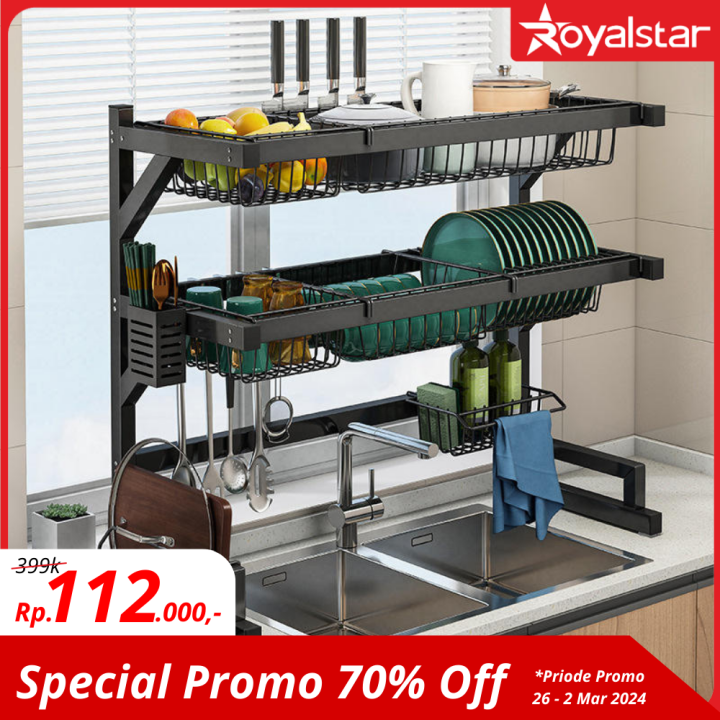 Royalstar Rak Piring Wastafel Stainless Steel Hitam Rak Wastafel Peralatan Dapur Rak Piring ...