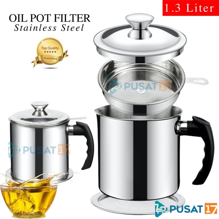 OIL POT FILTER 1300ML SARINGAN STAINLESS MINYAK GORENG SISA WADAH ...