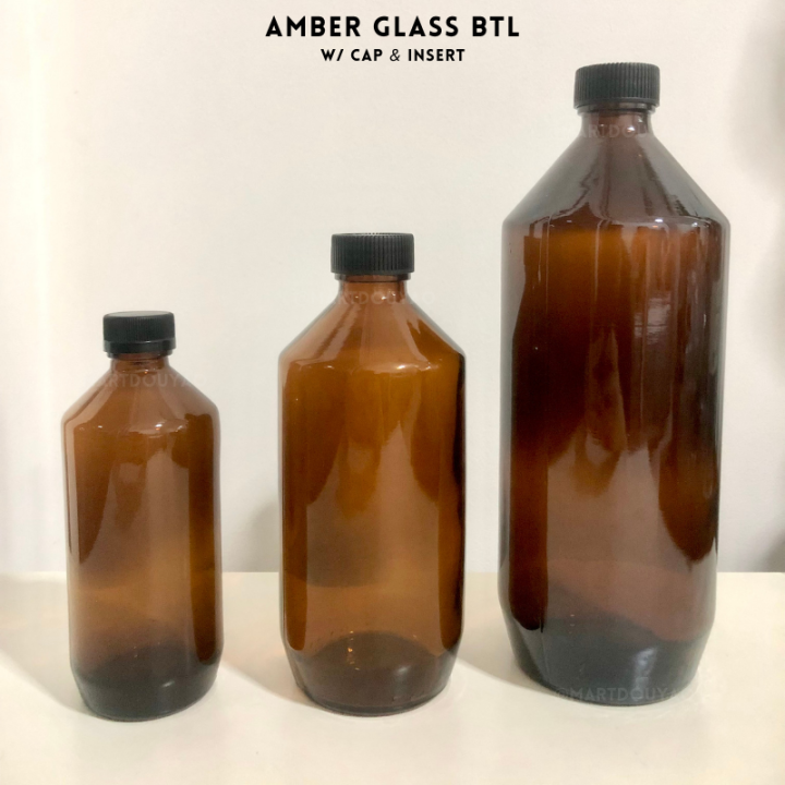 Amber Glass Bottles With Stopper Insert and Black Cap | Botol kaca ...